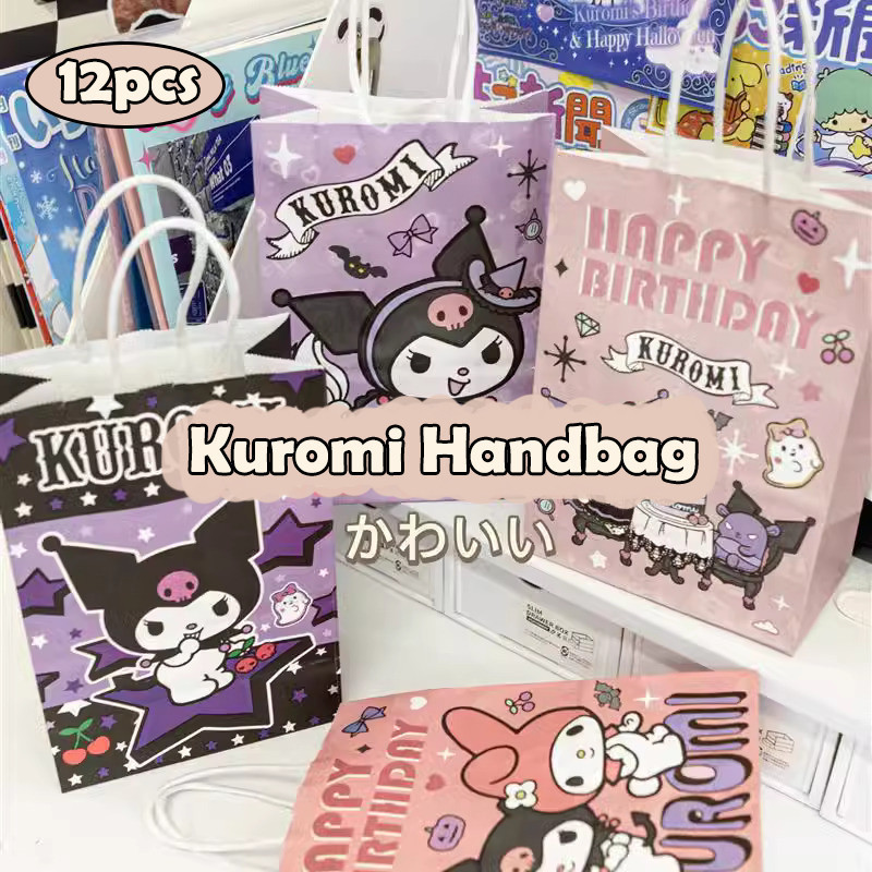 12pcs Kuromi Theme Handbag Kraft Paper Bag Cute Shopping Gift box ...