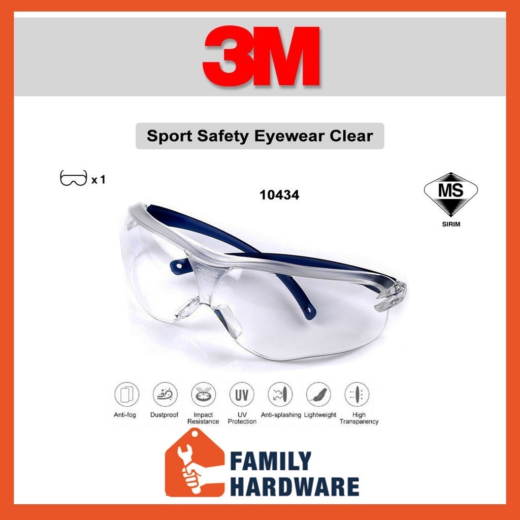 3M 10434 Virtua Sport Safety Eyewear Anti-Fog Lens Google Clear Keselamatan Cermin Mata FAMILY ...