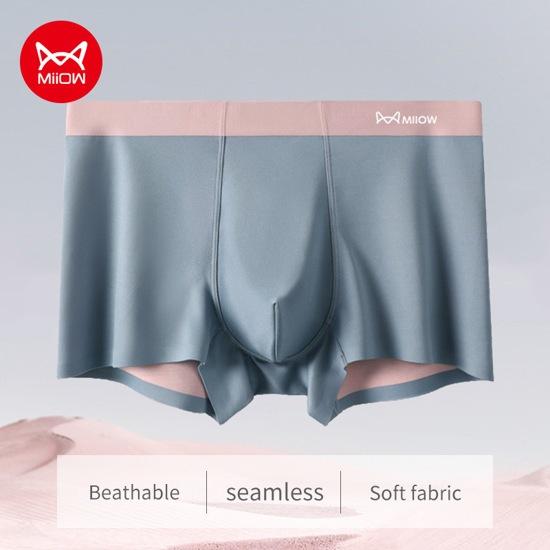 MiiOW 3Pcs Breathable Seamless Men's Boxers Sexy Man Underwear 7A Cotton Antibacterial Crotch ...