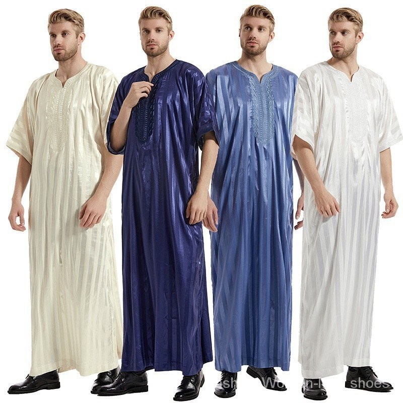Ramadan Muslim Men Clothing Jubba Thobe Long Dress Islamic Prayer Robe ...