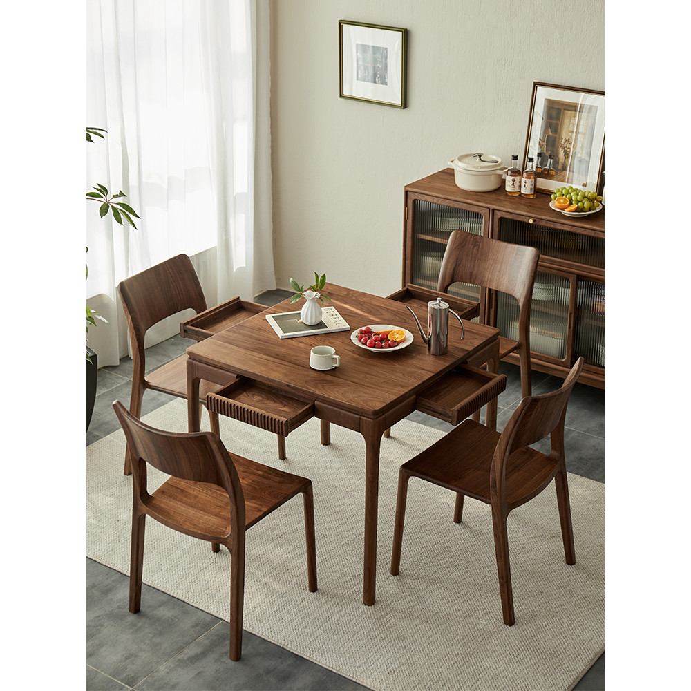 Meja Persegi Kayu Pepejal Meja Persegi Walnut Hitam Meja Makan dan Set ...