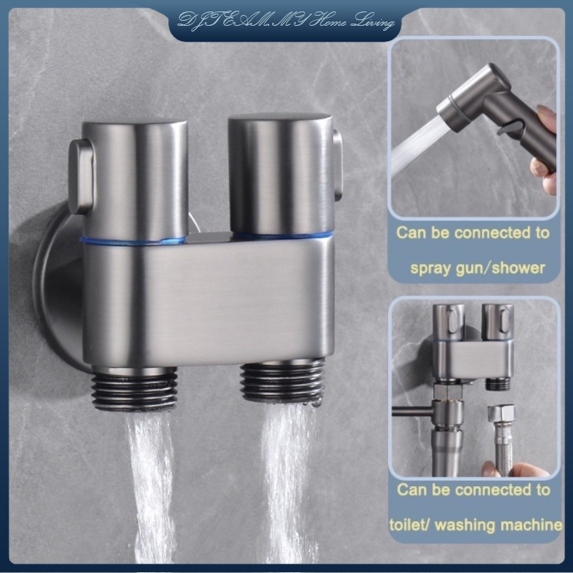 2 Way Angle Valve Bathroom Taps Toilet Bidet Tap 1-in-2-out Dual ...
