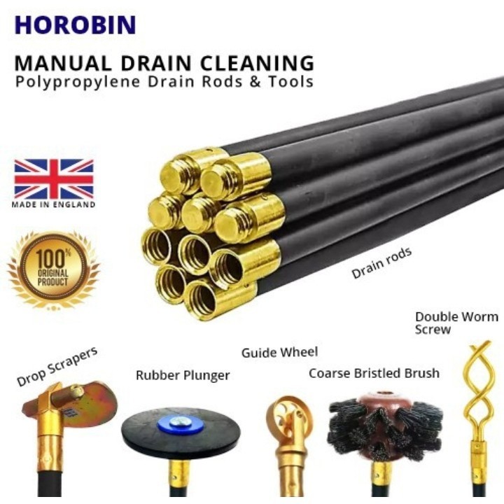 HOROBIN Sewage Cleaning Rod Polypropylene 4' ( 10Pcs / 25Pcs ) With 5x ...