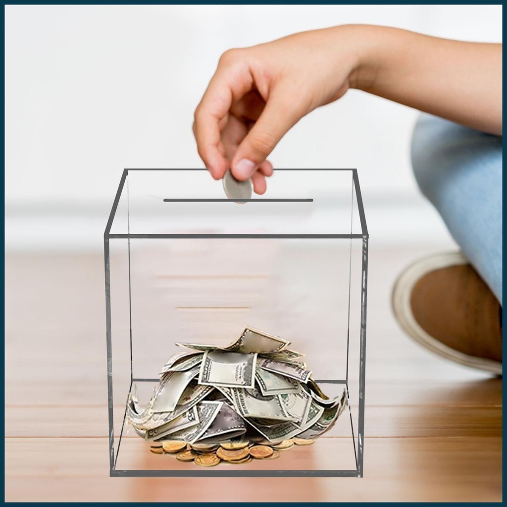 Large Clear Acrylic Money Saving Bank Cube Break to Open Can Only Save ...