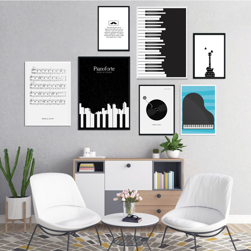 Modern Minimalist Music Poster Piano Gramophone, Sheet Guitar Art Print ...