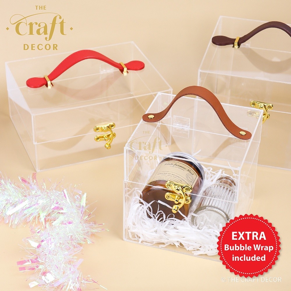 The Craft Decor Acrylic Gift Box With Leather Handle | Flower Box ...