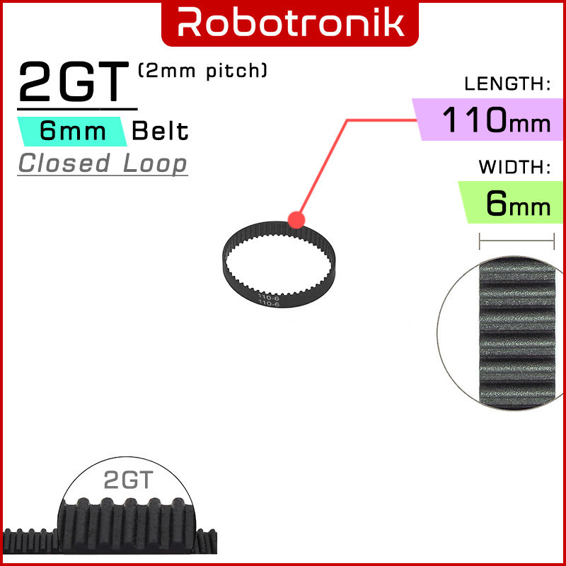2GT Pulley & Belt (6mm Width) 3D Printer CNC Gear Timing Drive Belt ...