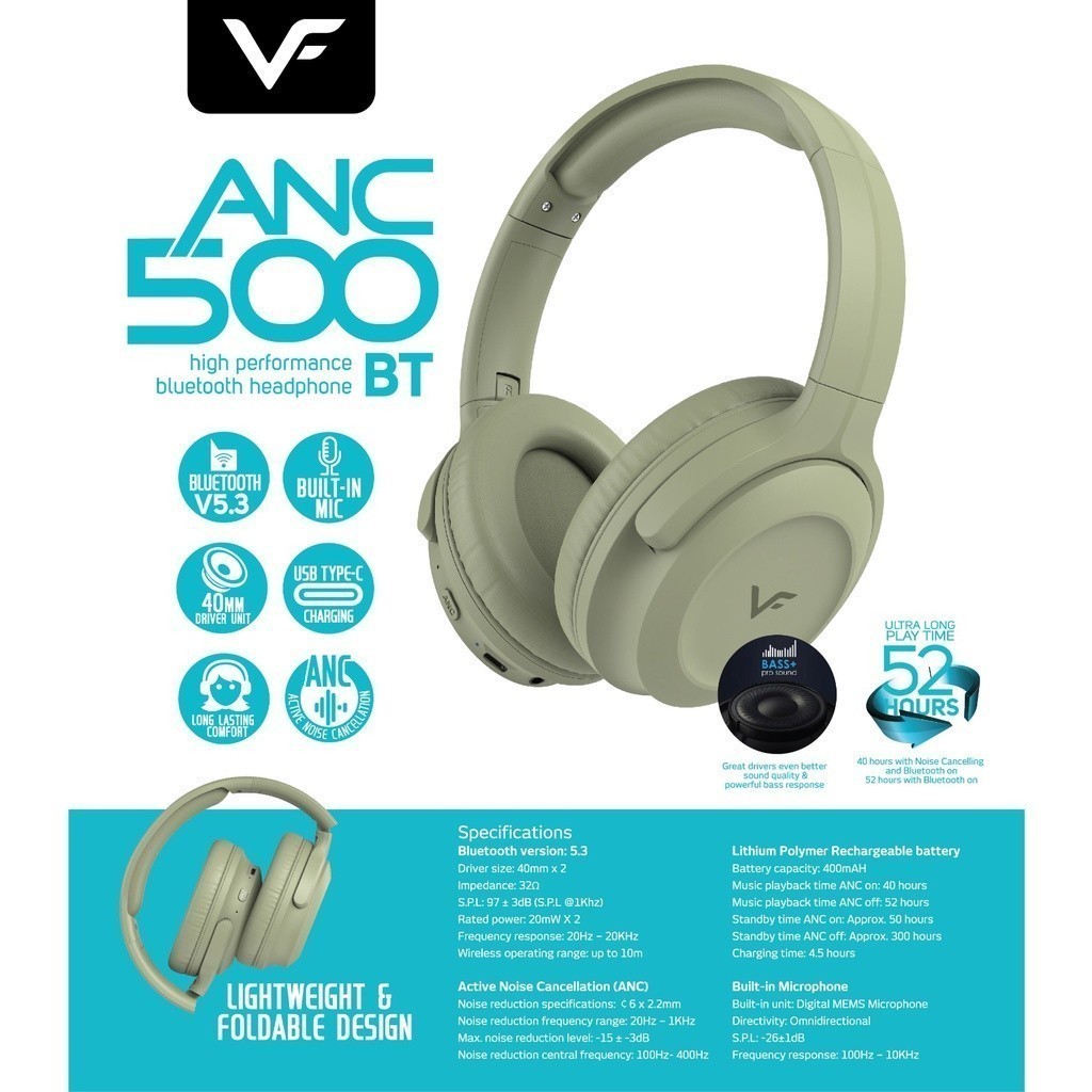 Vinnfier VF ANC 500 BT Active Noise Cancelling ANC Bluetooth Headphone ...