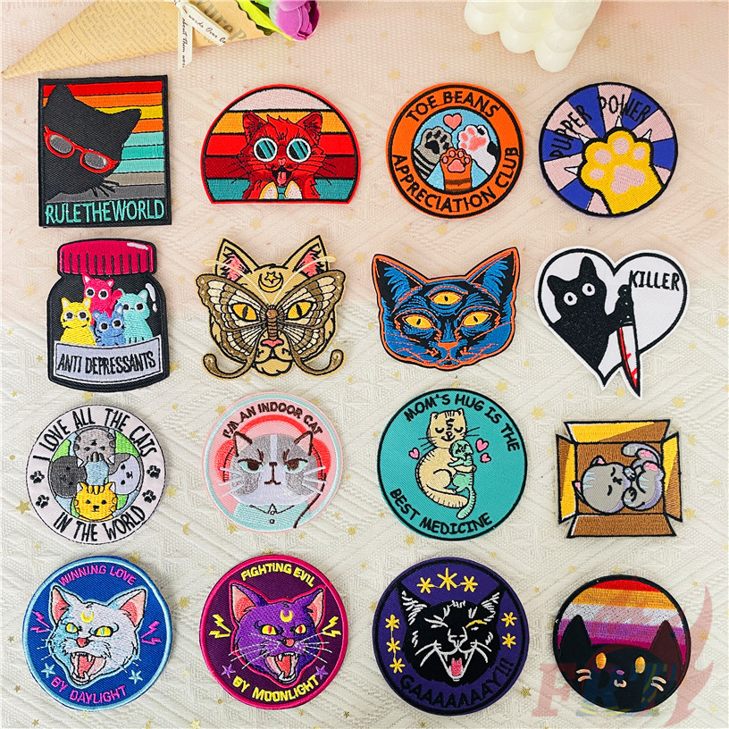 1Pc Funny Cats Iron-on Patches DIY Embroidery Iron on Sew on Badges ...
