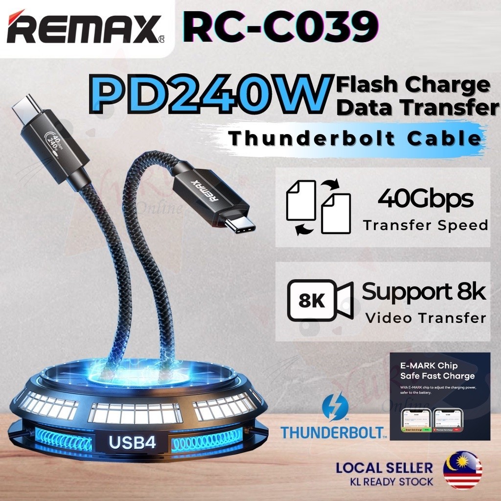 Remax Thunderbolt 8K 60Hz USB4 Fast Charging 240W 40Gbps Data Transfer USB C to USB C Cable E ...