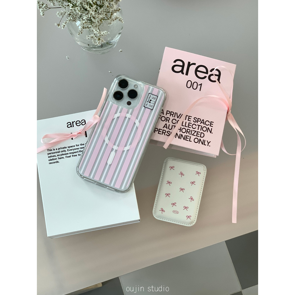 Korean Niche ins Pink Striped Small Fresh Wireless Magnetic Leather ...