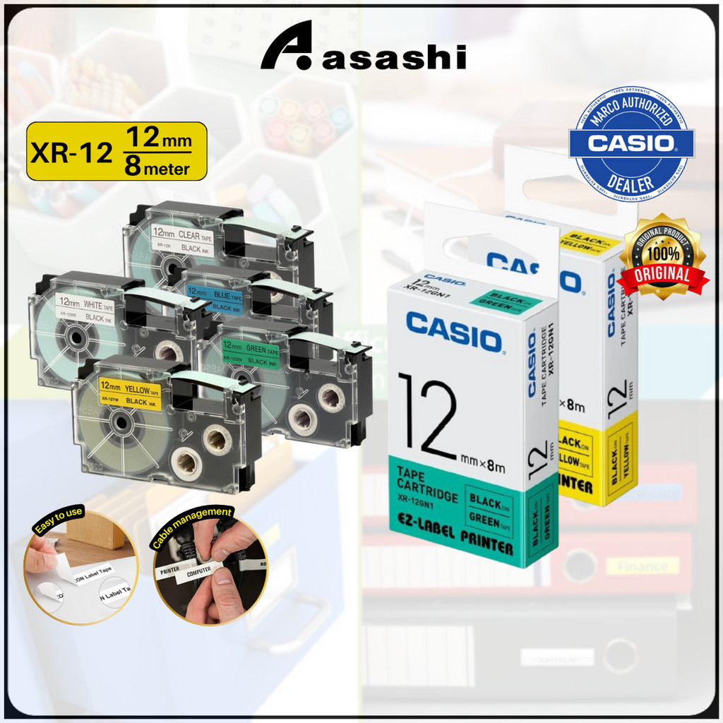 [ORIGINAL] Casio XR-12 12mm EZ-label Tape Cartridge / Optional XR-12X1 ...