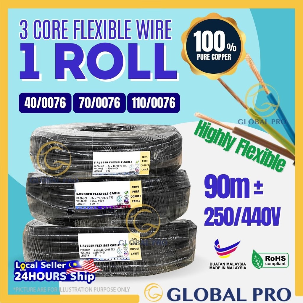 1 ROLL TRS Wire 3 Core Wire 2.5mm Heavy Duty Cable Electric Wayar 2.5mm ...