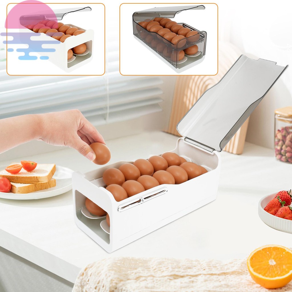 Egg Holder for Fridge Spring Automatic Rolling Egg Dispenser with Time ...
