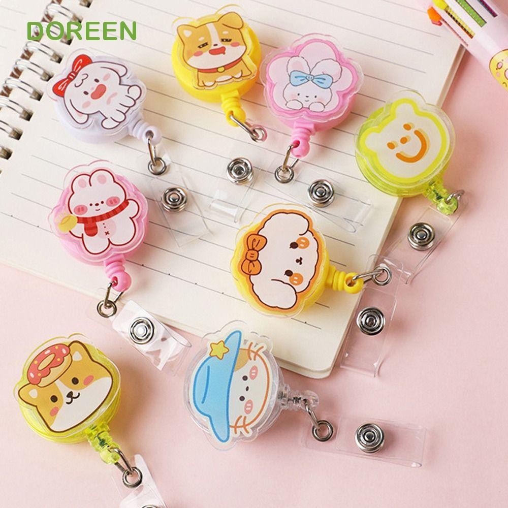 DOREEN Badge Holder Clips, Easy To Pull Cute Colors Retractable Badge ...