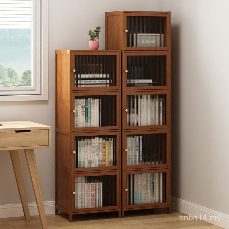 Study Bookshelf Bookcase Locker Transparent Anti-dust Solid Wood ...