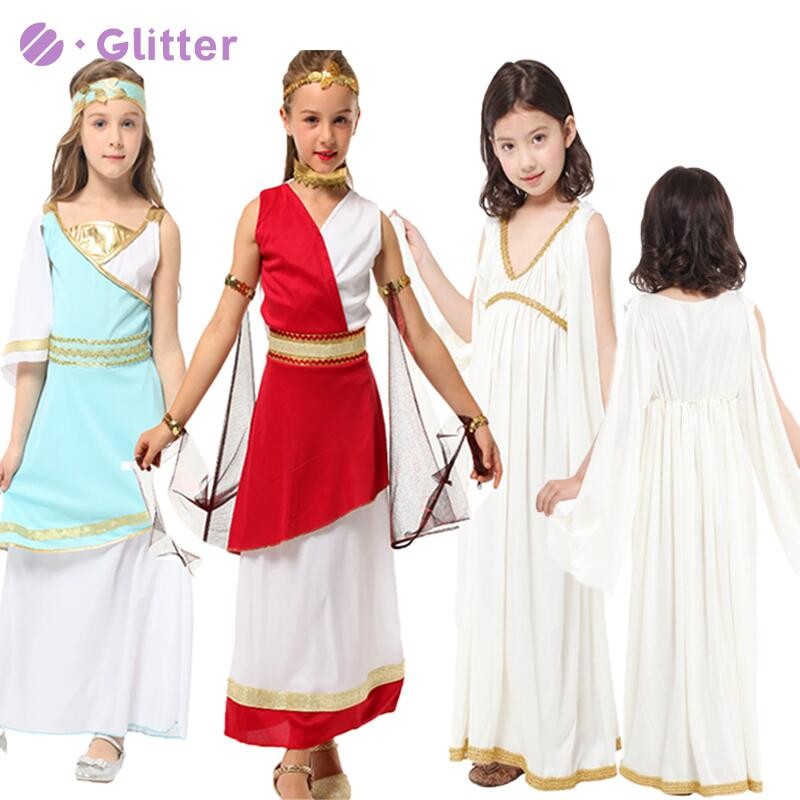 Athena Ancient Greek Goddess Costume for Kids Girl Roman Grecian Toga ...