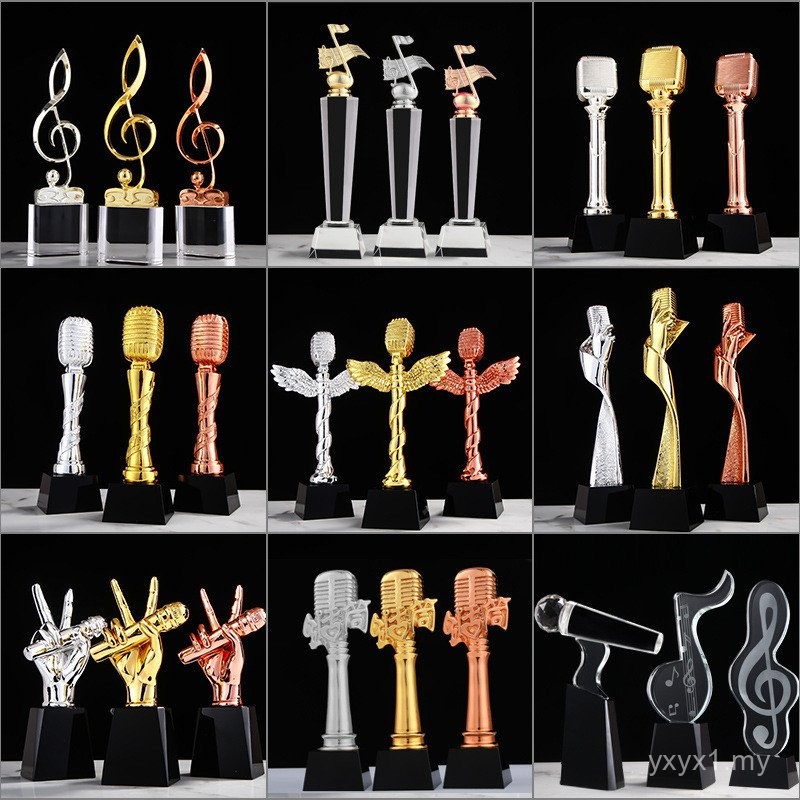 Crystal Music Note Trophy Music Note Good Voice Microphone Golden ...