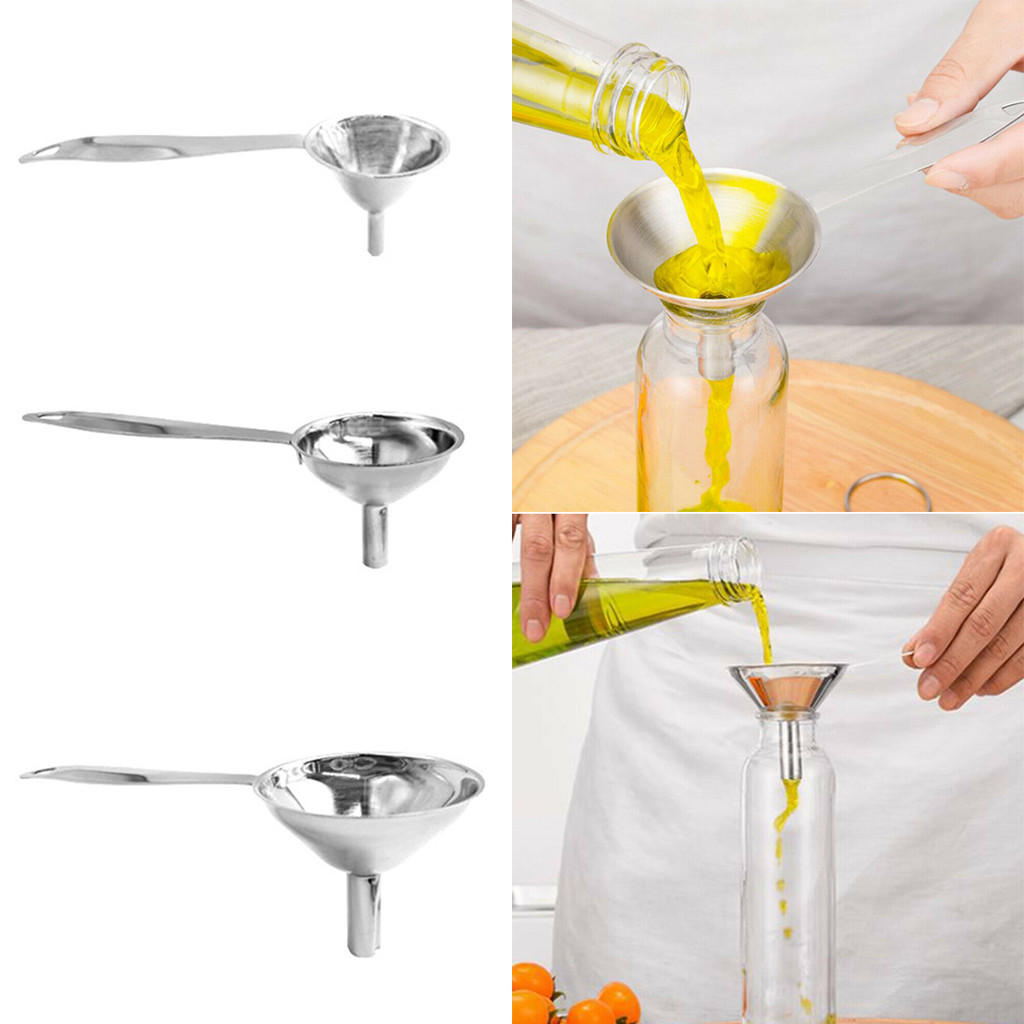 3 Pcs/Set Stainless Steel Funnel Three-piece Set Mini Funnel Oil Spill ...