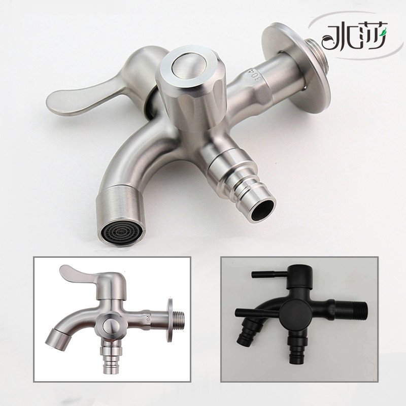 【水莎】304 Stainless Steel Black Washing Machine Two Way Tap Faucet 2 ...