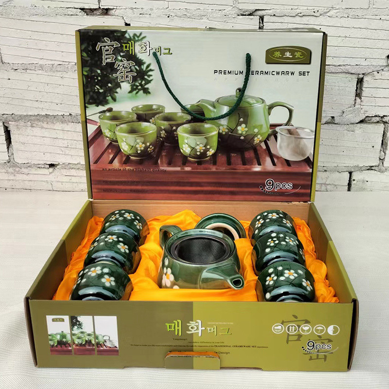 Set teh tembikar, cawan teh, set teko dengan jaring penapis, teh buatan ...