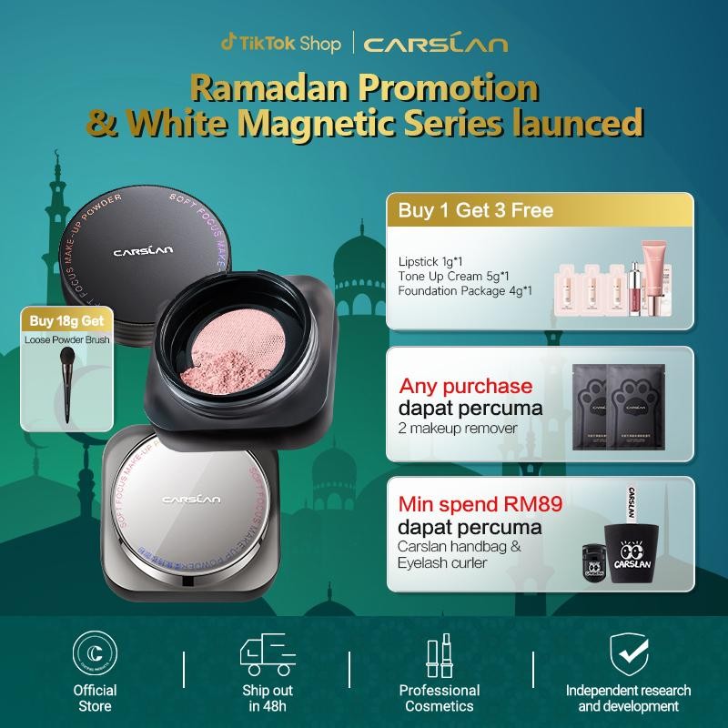 CARSLAN Waterproof Loose Setting Powder with Puff, Matte, Oil Control ...