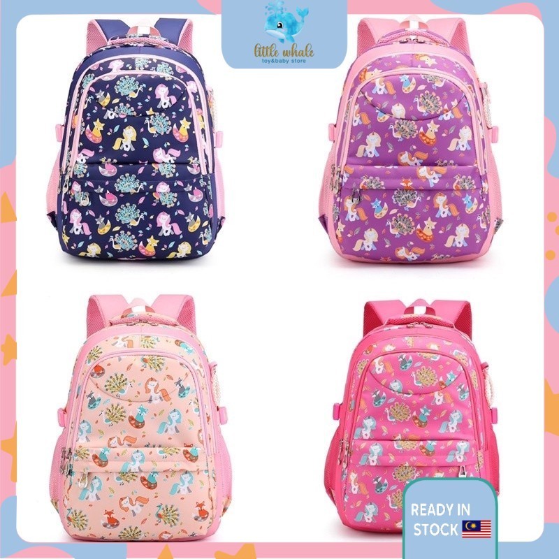 🐳43cm Girl School Bag Pony Fox Beg Sekolah Budak Perempuan Kanak Kanak ...