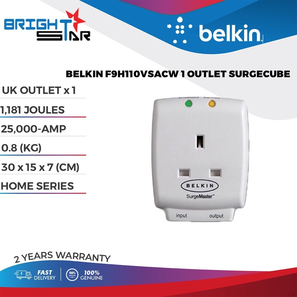 BELKIN F9H110VSACW 1 OUTLET SURGECUBE (1X UK OUTLET) | Shopee Malaysia