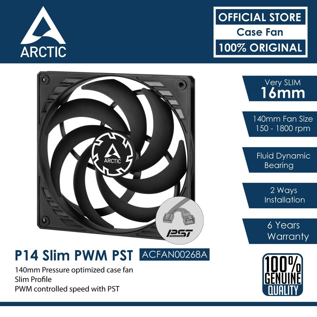ARCTIC P14 Slim PWM PST Pressure optimized Case Fan & PWM Controlled ...