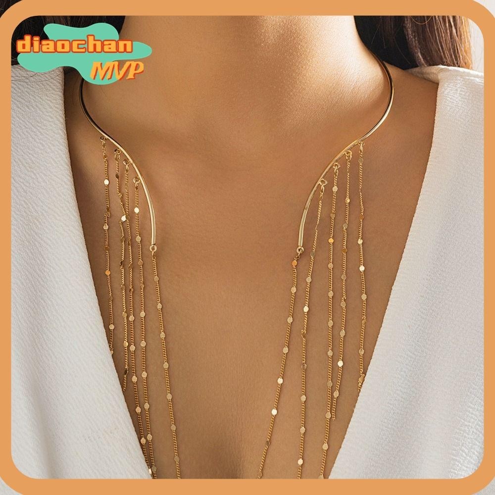 DIACHAMY Torques Choker Necklace, Long Tassel Goth Pendant Necklace ...
