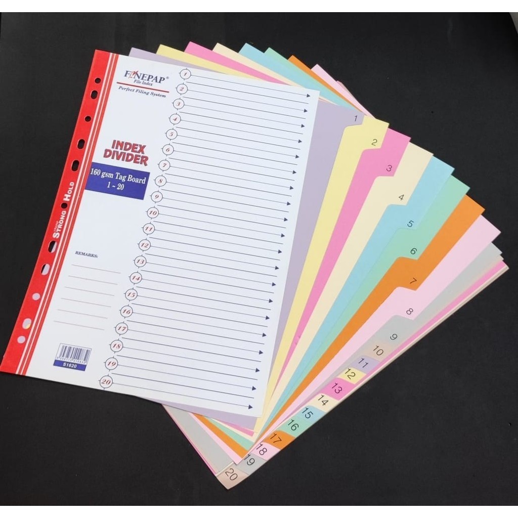 Finepap File index Divider - With Numbering 1-20 (160gsm) (1 Set/Pack ...