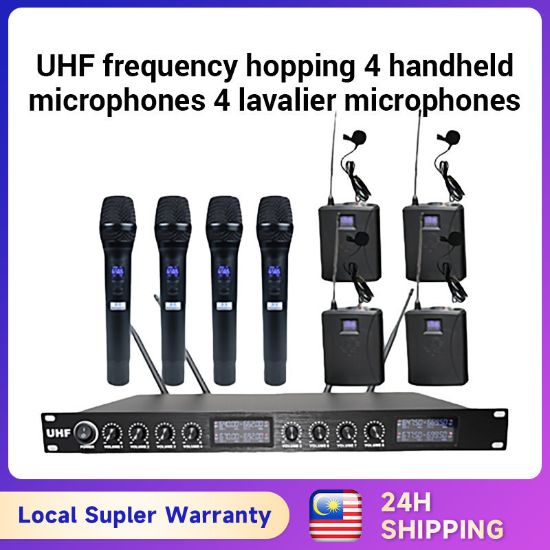 UHF Wireless Conference Microphone Set 8 Channel 4 Handheld 4 Collar ...