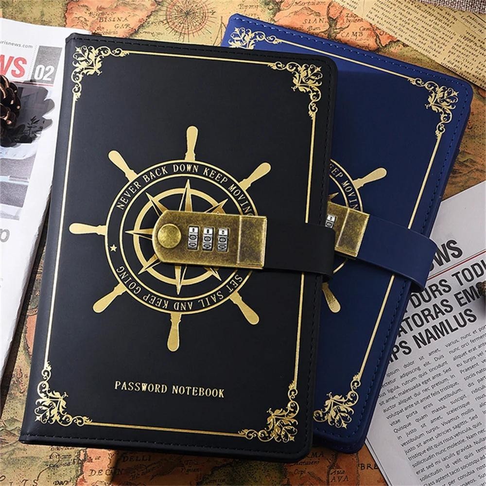 200 Pages A5 Retro Password Lock Notebook With Lock Voyage Travel Diary ...