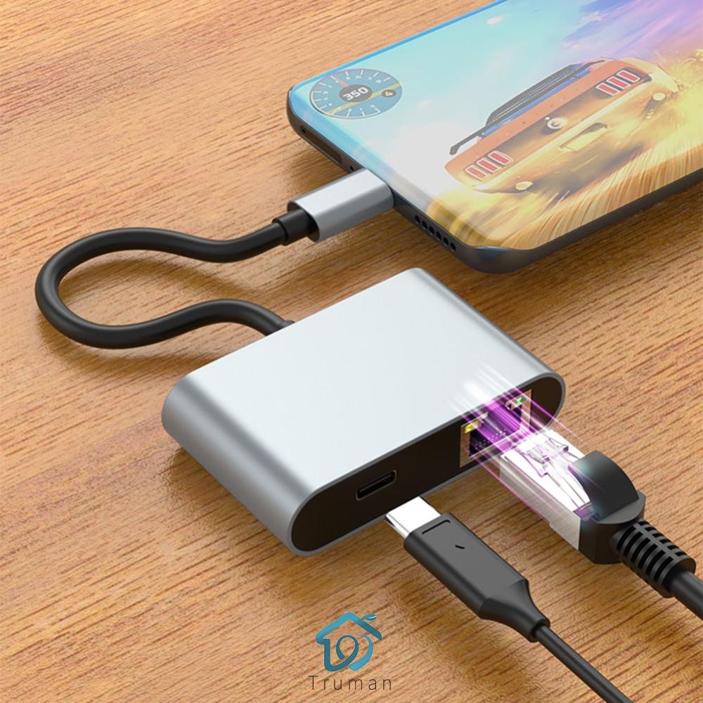 1000Mbps Type-C To RJ45 Adapter 60W PD Type-C Charging Port Gigabit ...