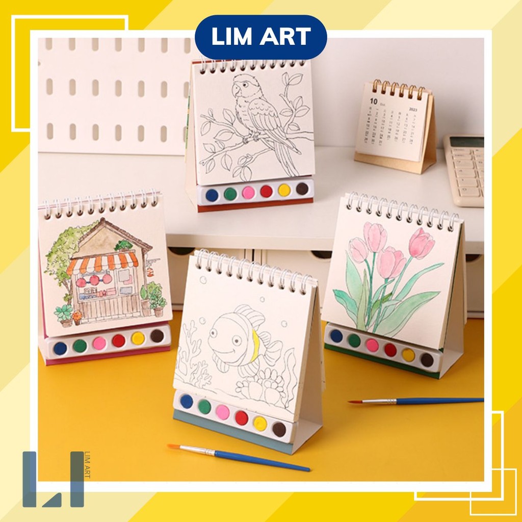 Calendar compressed watercolor drawing book with colors and brushes ...