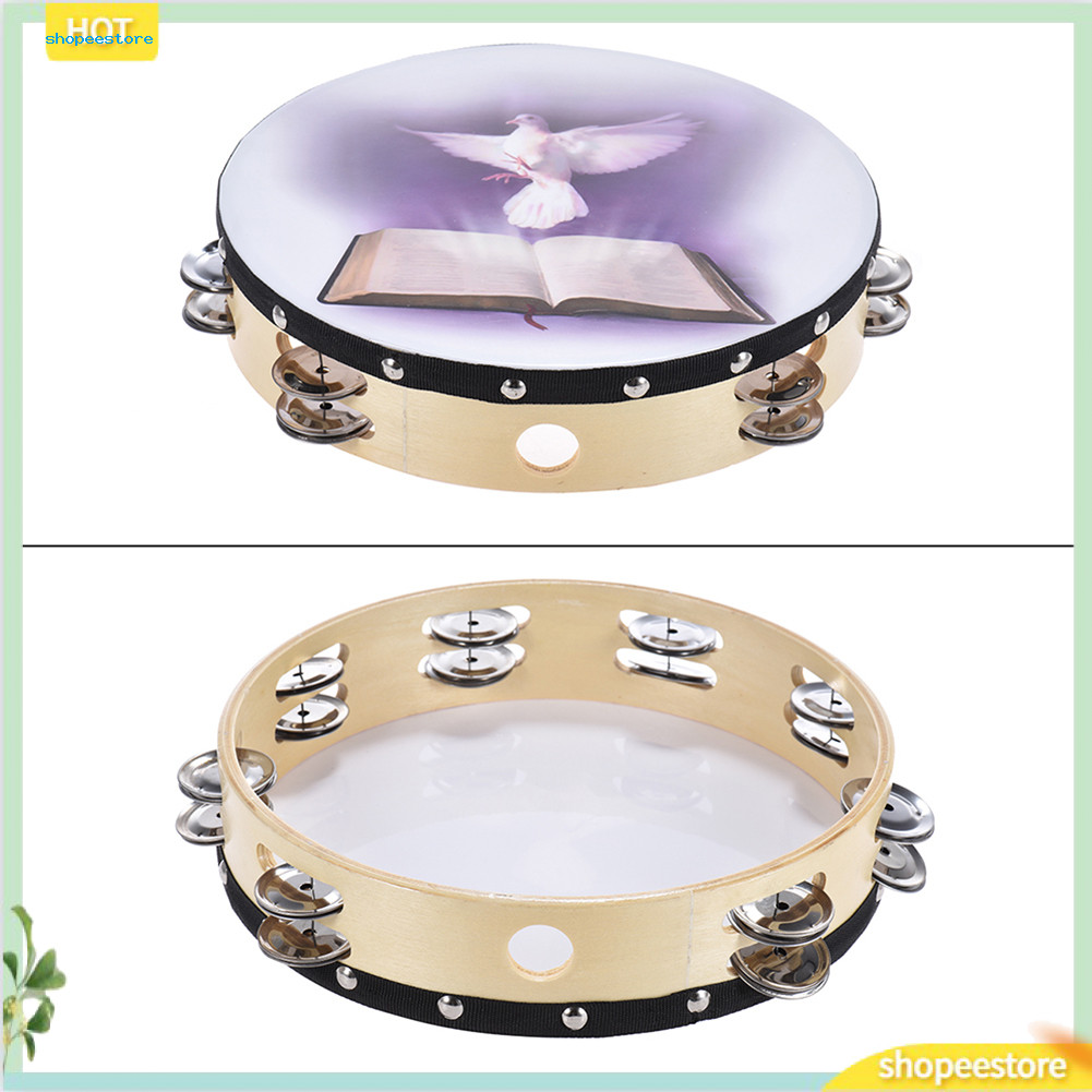 shopeestore| 8 Inch Hand Hold Double Row Tambourine Handbell Clap Drum ...