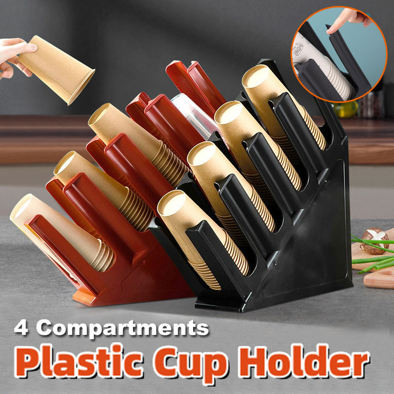 (Ready Stock) 4 Compartments Plastic Cup Holder Adjustable Display Rack ...