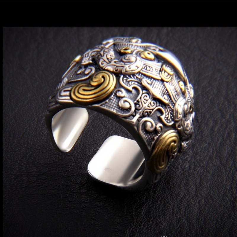 T Thai Silver Ring Male Gluttony Beef Large Size Wrench Finger Retro ...