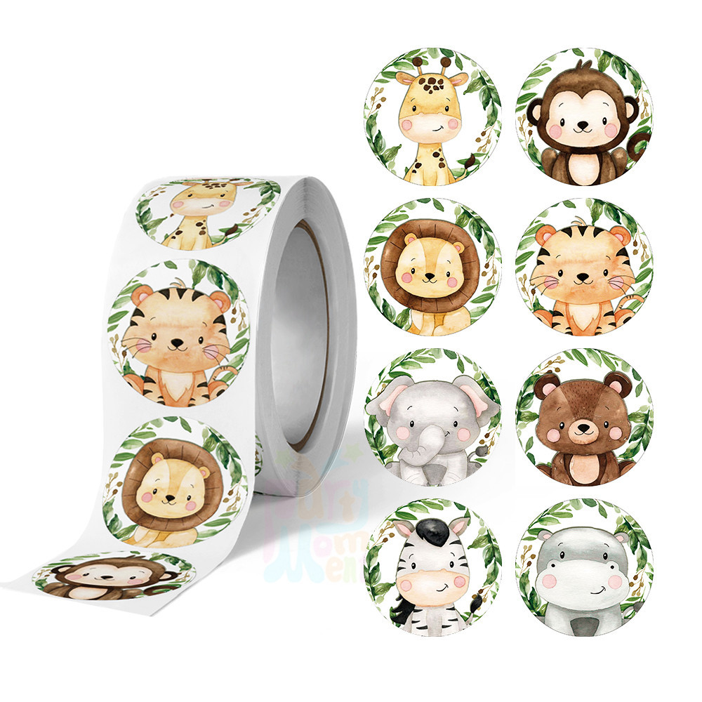 500pcs 8 Styles Jungle Animals Sticker Roll for Kids Safari Theme Party ...