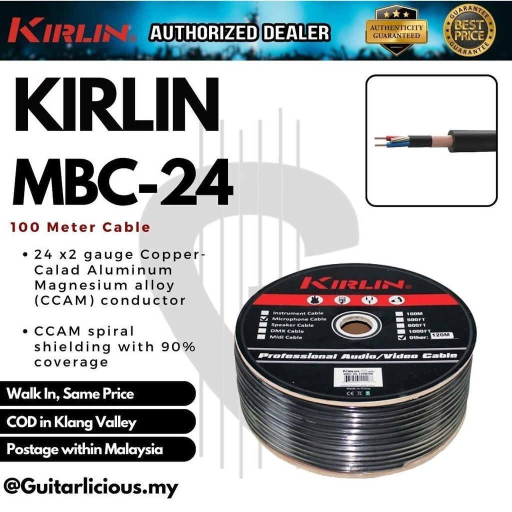 Kirlin MBC-24 100 Meter 24AWG Microphone Mic Audio Balance Stereo Cable ( MBC 24 / MBC-24AWG-100 ...