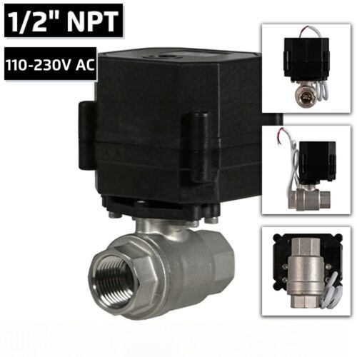1/2" Stainless Steel Motorized Electric Ball Valve 110V 120V 220 Volt ...