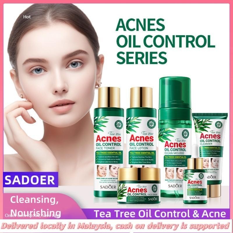 SADOER Tea Tree Skin Care Set, Acne and Oil Control Set, 5-piece Skin Care Set, Acne Removal ...
