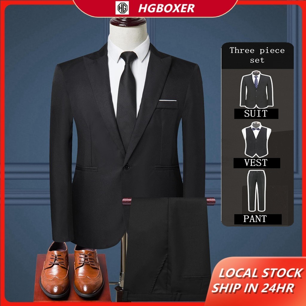 Local Delivery🔥 Men Blazer Set 3 piece Suit Tuxedo Formal Business ...