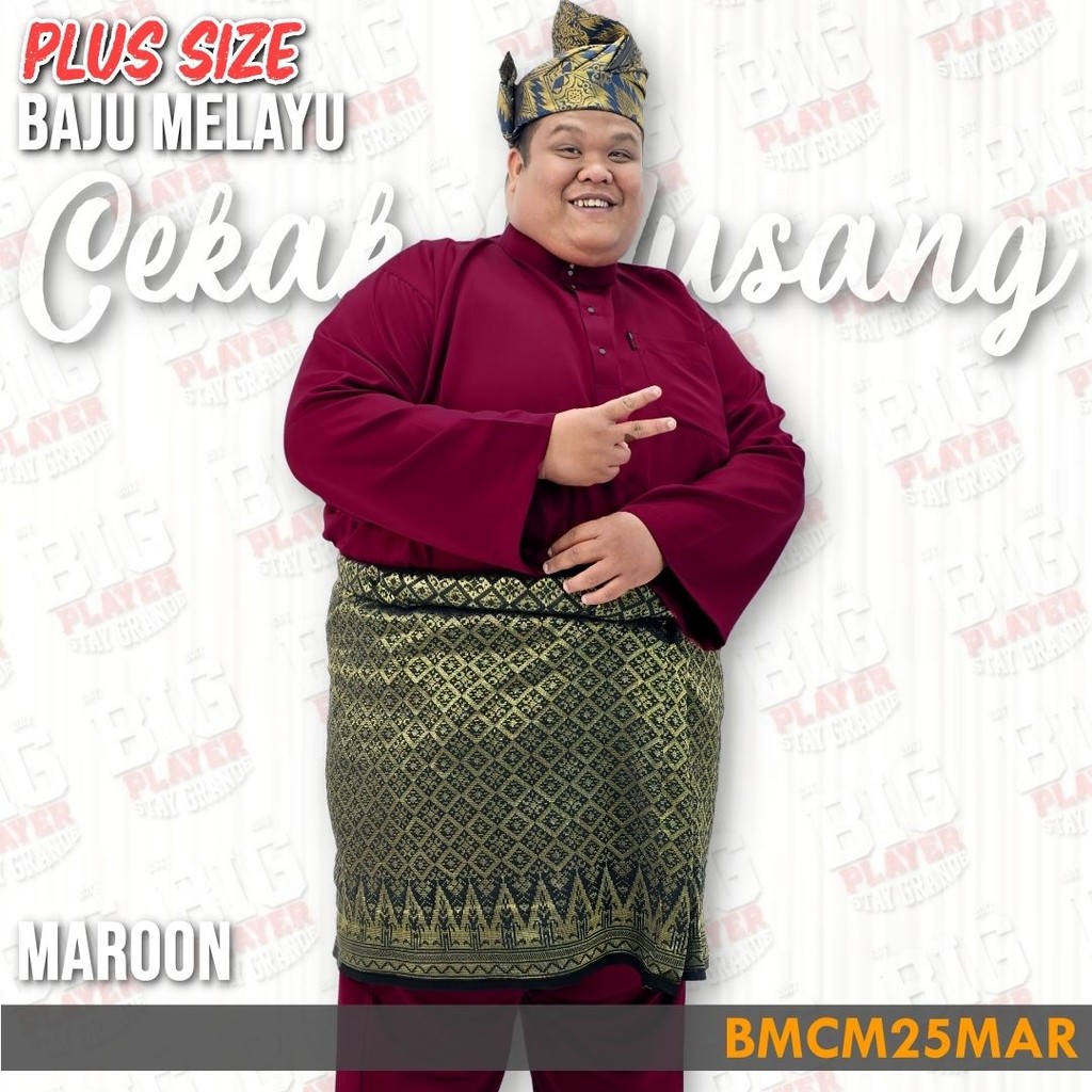 (3XL to 9XL) Plus Size Baju Melayu Cekak Musang Sepasang - Color Maroon - Code BMCM25MAR ...