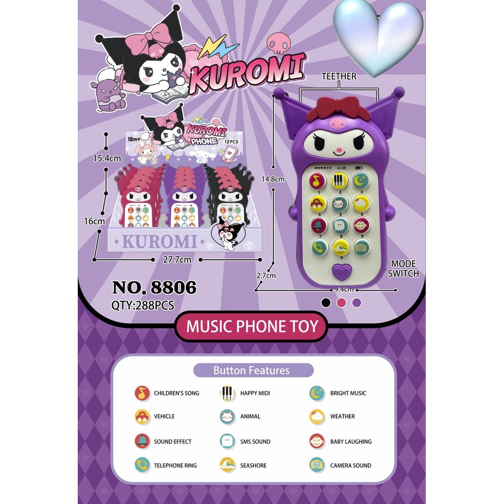 Kuromi/Pikachu Music Phone Toys For Kids English Cute Education ...