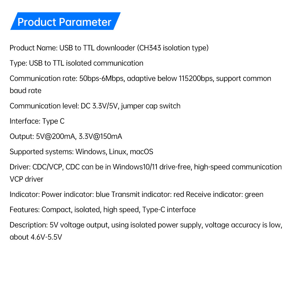 Pcbfun CH343 Isolated USB to TTL DC 3.3V/5V Serial Port Isolated Communication 6Mbps UART ...