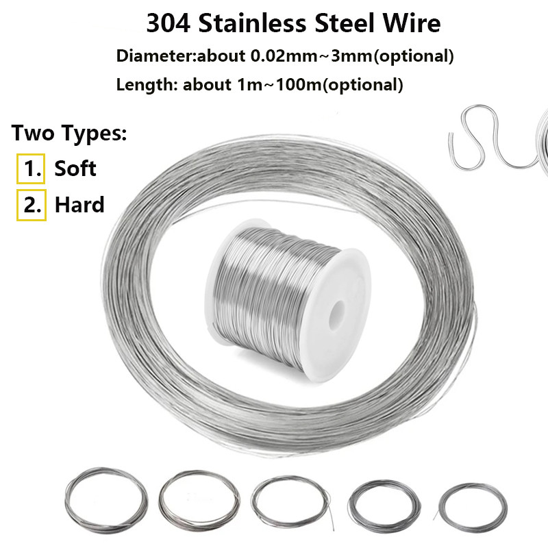 1pcs 1-100 meters 304 Stainlesss Steel Soft/hard Steel Wire Diameter 0. ...