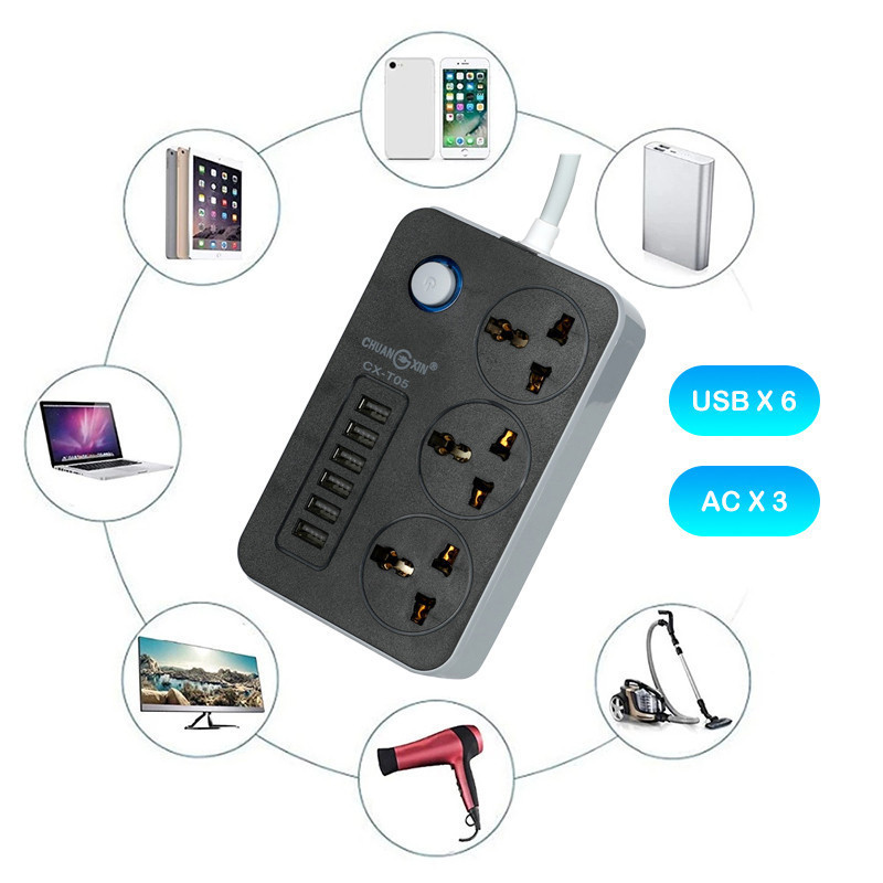XLM 6 USB 3 UNIVERSAL POWER CHARGING SOCKET EXTENSION CORDS PLUG ...
