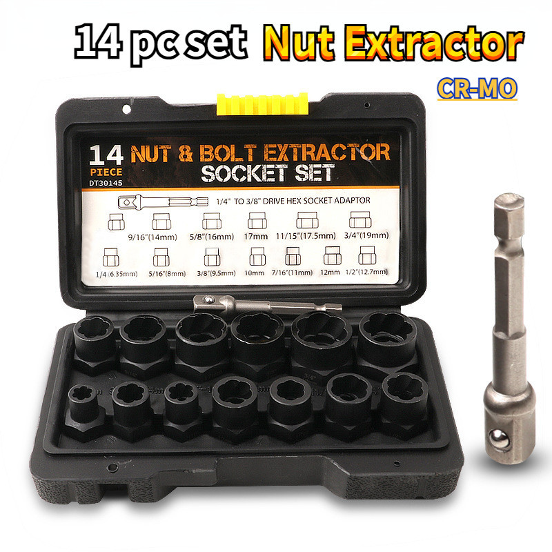 14 Piece Set of Nut Extractor, Anti Tooth Sleeve, Sliding Tooth BBA ...