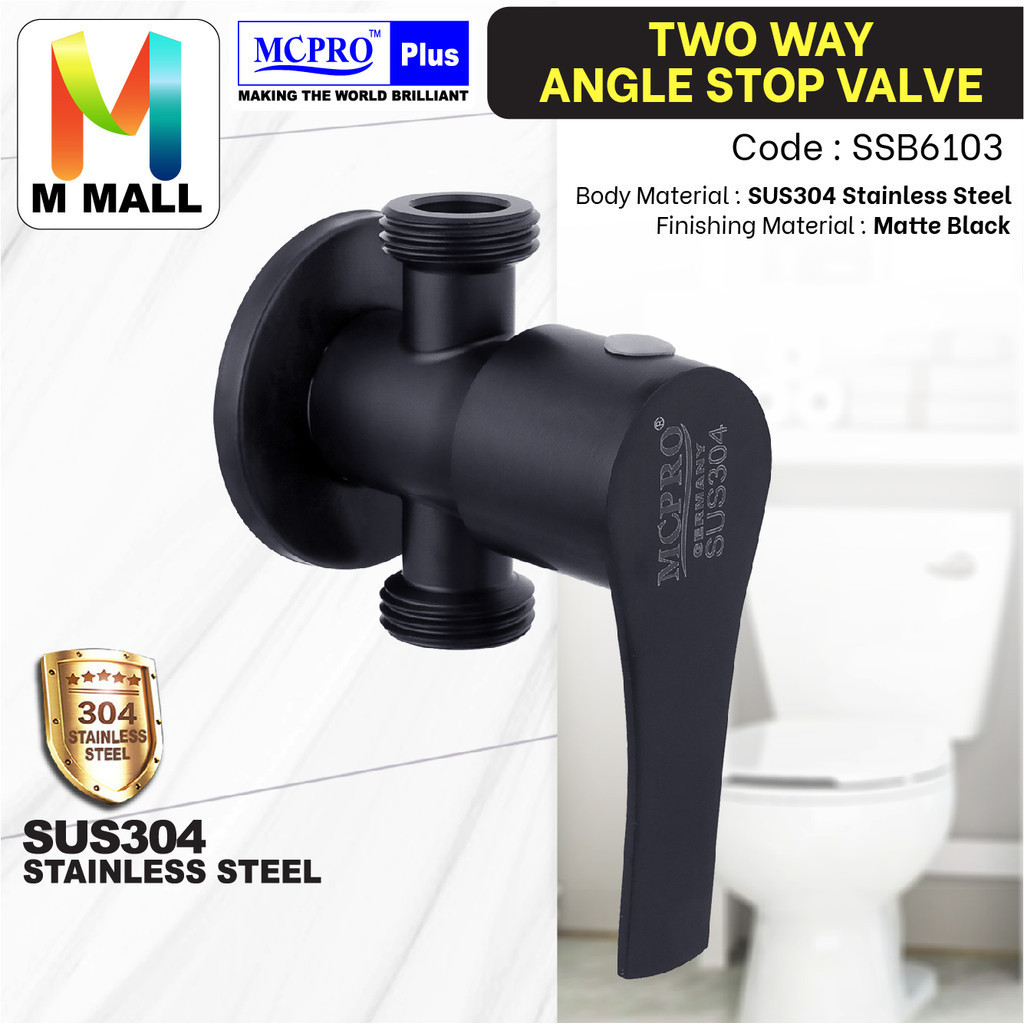 MCPRO SUS304 Stainless Steel Bathroom Faucet BLACK Two Way Angle Stop ...